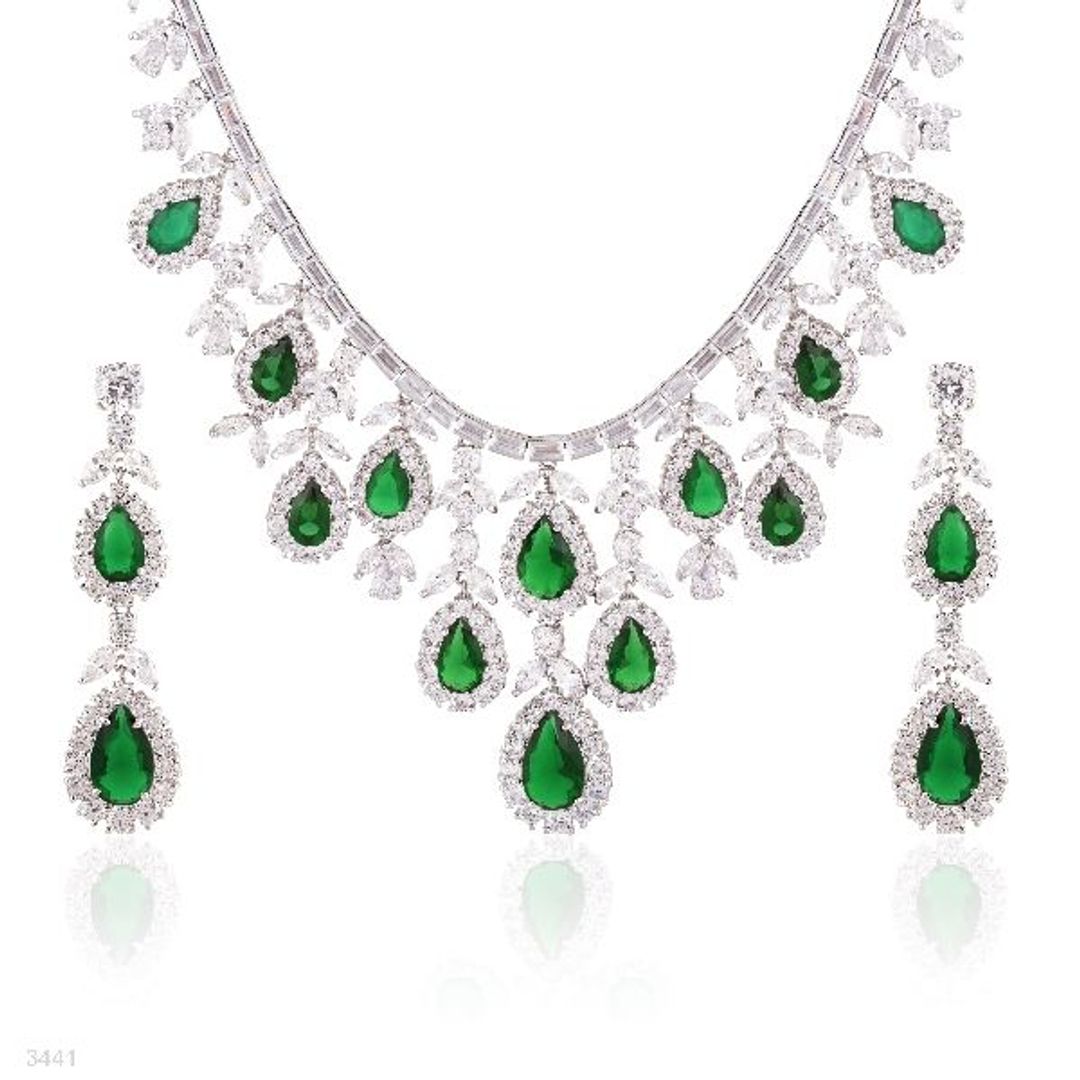 Buy Magnificent green teardrops silver formal set Online in Pakistan On ...